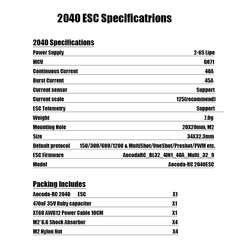 Aocoda-RC 2040 32Bit 40A 128K 4-IN-1 ESC