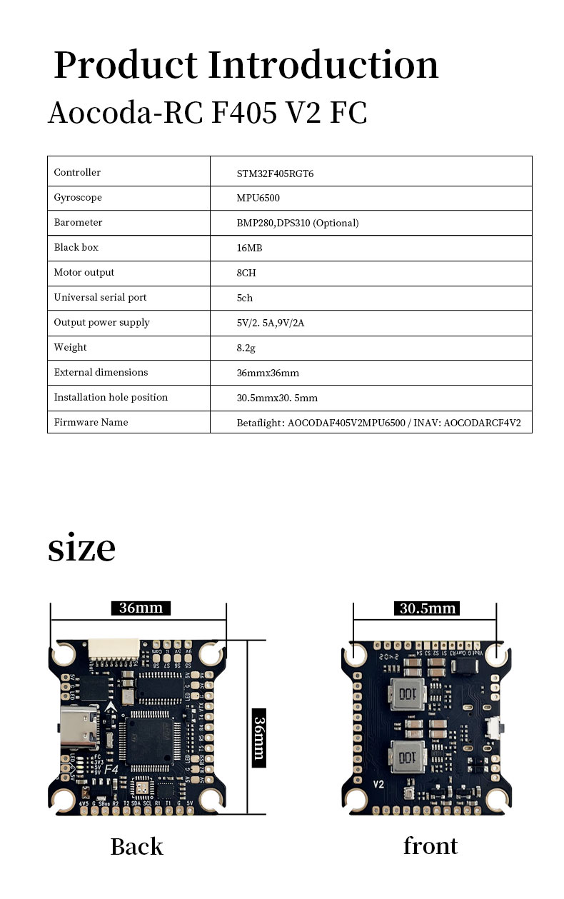 Aocoda-RC F405 V2 Flight Controller MPU6000/MPU6500 OSD Baro BalckBox ...