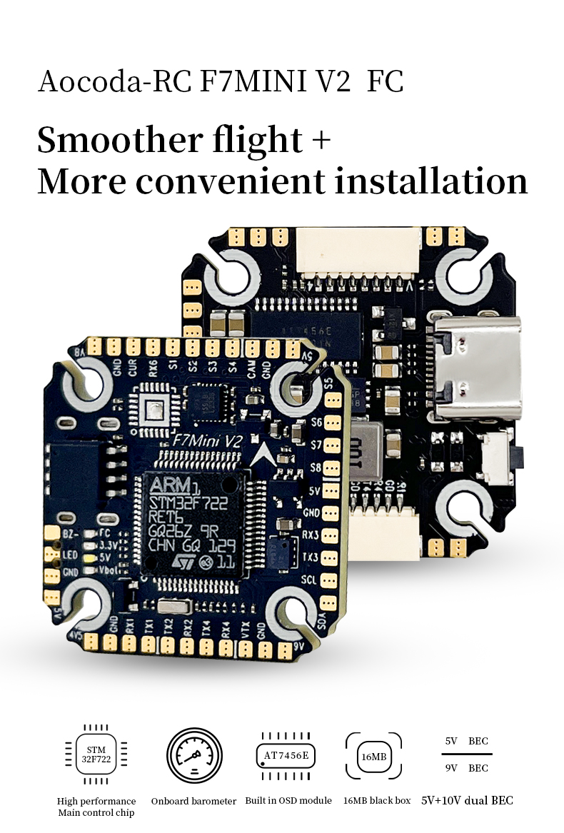 Aocoda-RC F722MINI V2 Flight Controller MPU6500 OSD Barometer 16M ...